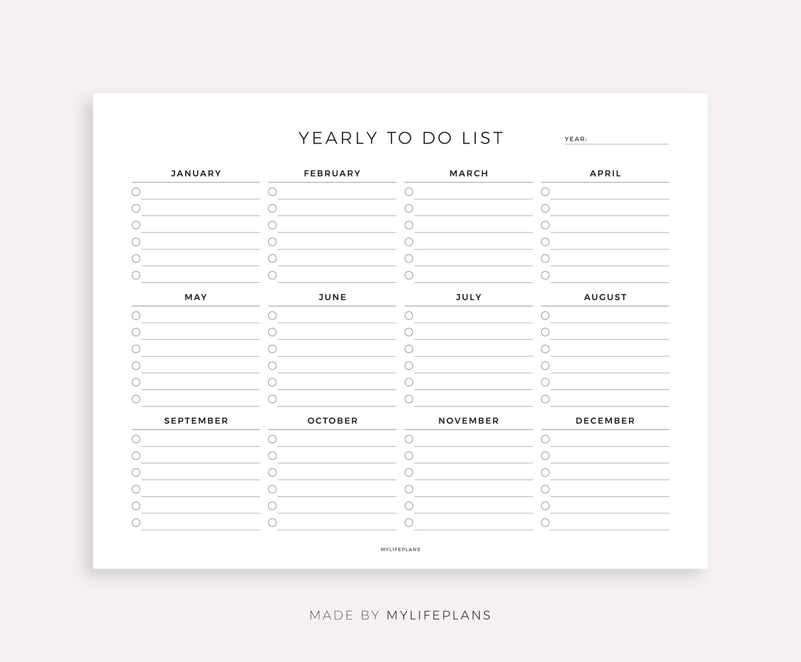Yearly to Do List, Landscape, Printable for Happy Planner Classic & Big ...