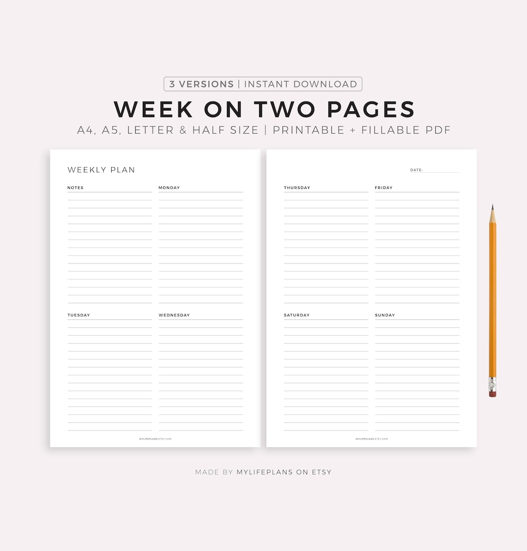 Week on 2 Pages, Week at a Glance, Weekly Schedule, Weekly Agenda ...