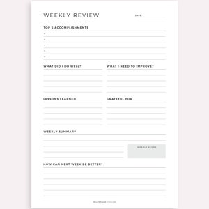 Weekly Review, Weekly Reflection, Weekly Evaluation, Weekly Summary ...
