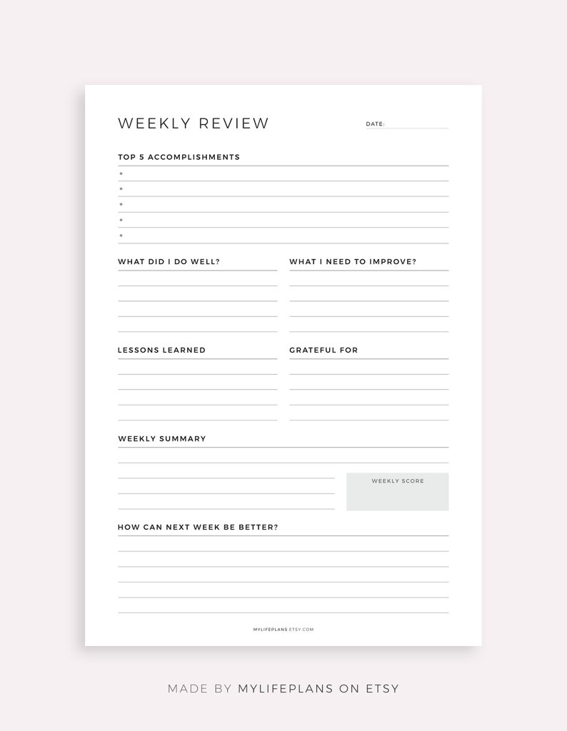 Weekly Review, Weekly Reflection, Weekly Evaluation, Weekly Summary ...