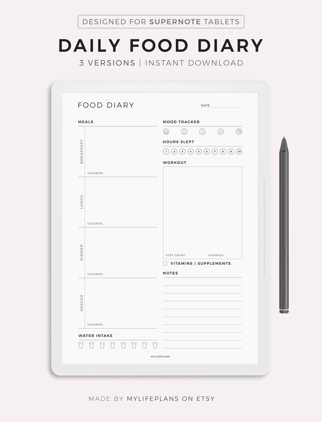 Daily Food Diary for Supernote A5X2/A5X/A5/A6X2/A6X/A6, Food Journal ...