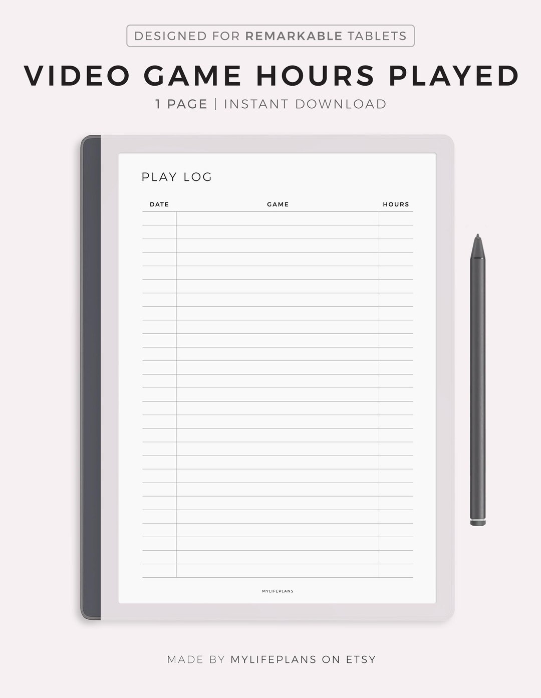 Video Game Hours Played Tracker, Compatible With Remarkable 2, Instant ...