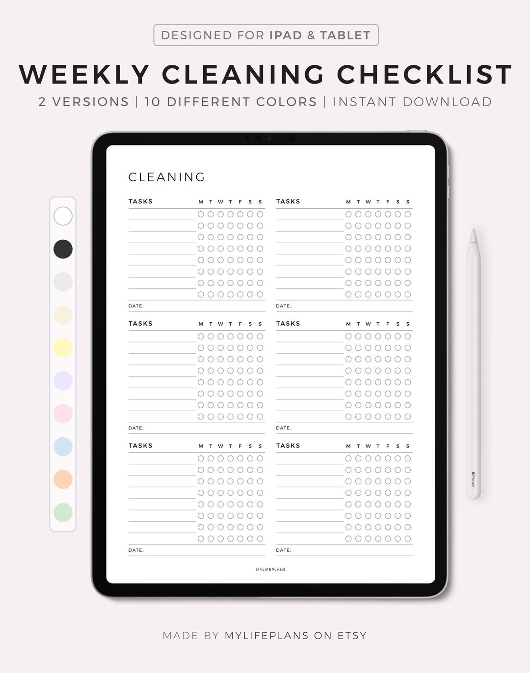 Digital Weekly Cleaning Checklist, Cleaning to Do List, Cleaning Tasks ...