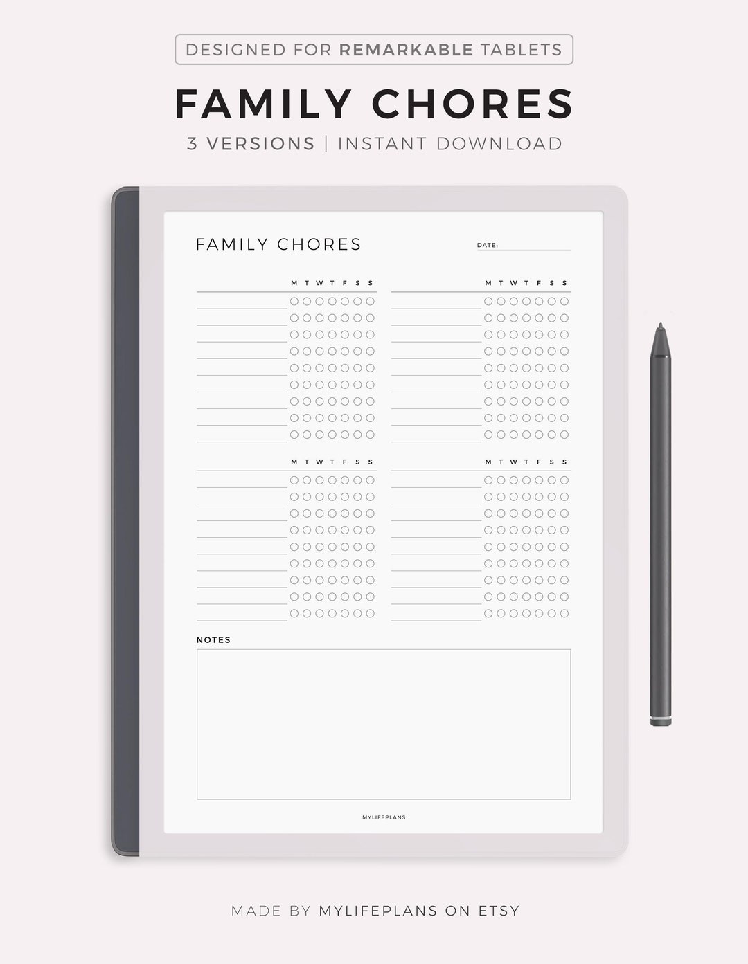 Weekly Family Chores Planner for Remarkable 2, House Responsibilities 4 ...