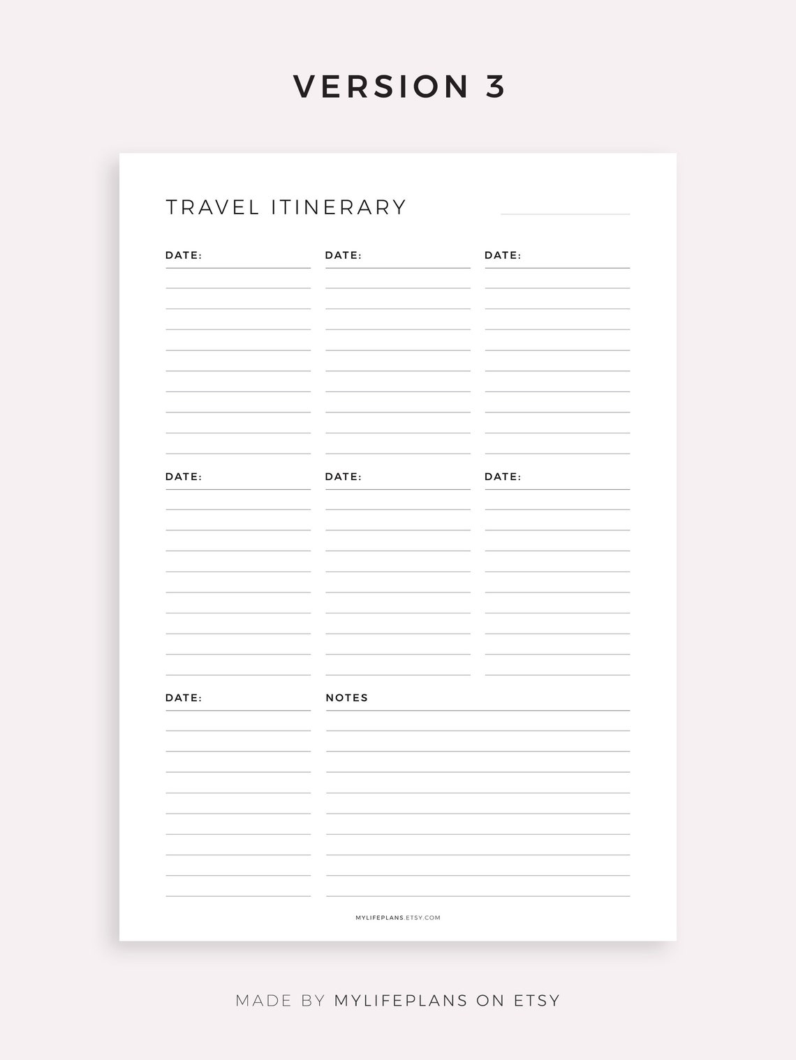 Simple Travel Itinerary Printable Travel Planner Template - Etsy