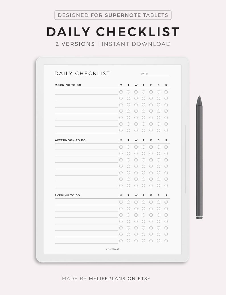 Daily Checklist Planner for Supernote A5X2/A5X/A5/A6X2/A6X/A6, Instant ...