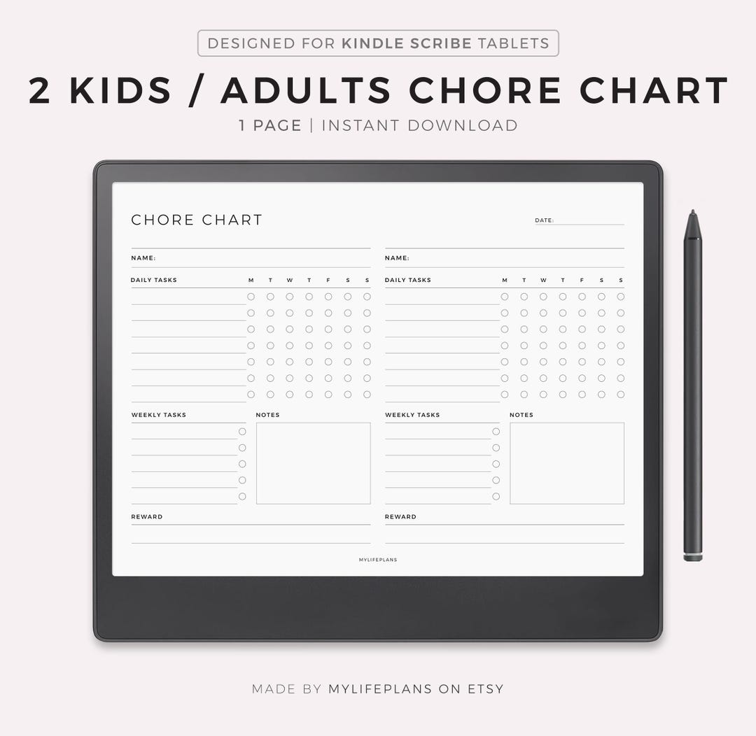 Chore Chart for 2 Kids / Adults, Weekly Household Chores, House ...