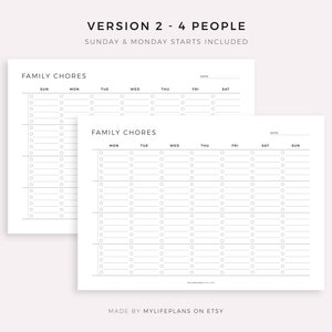 Family Chore Chart Printable Landscape, Weekly Household Chores for ...