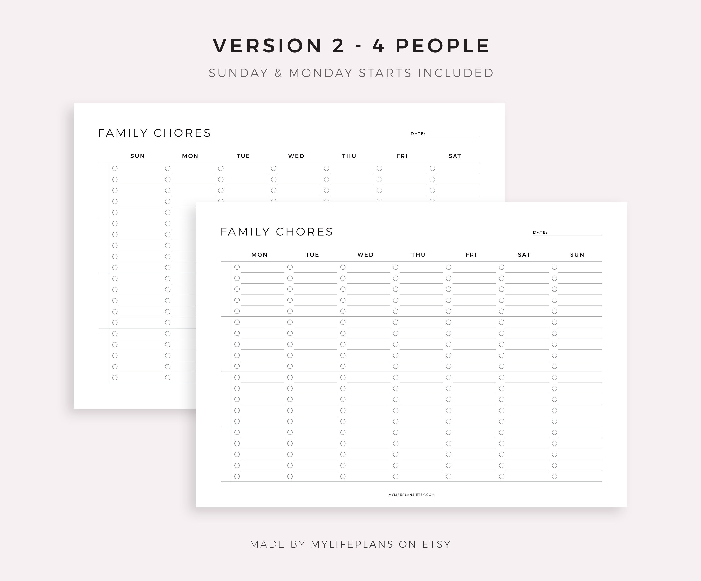Family Chore Chart Printable Landscape Weekly Household - Etsy UK