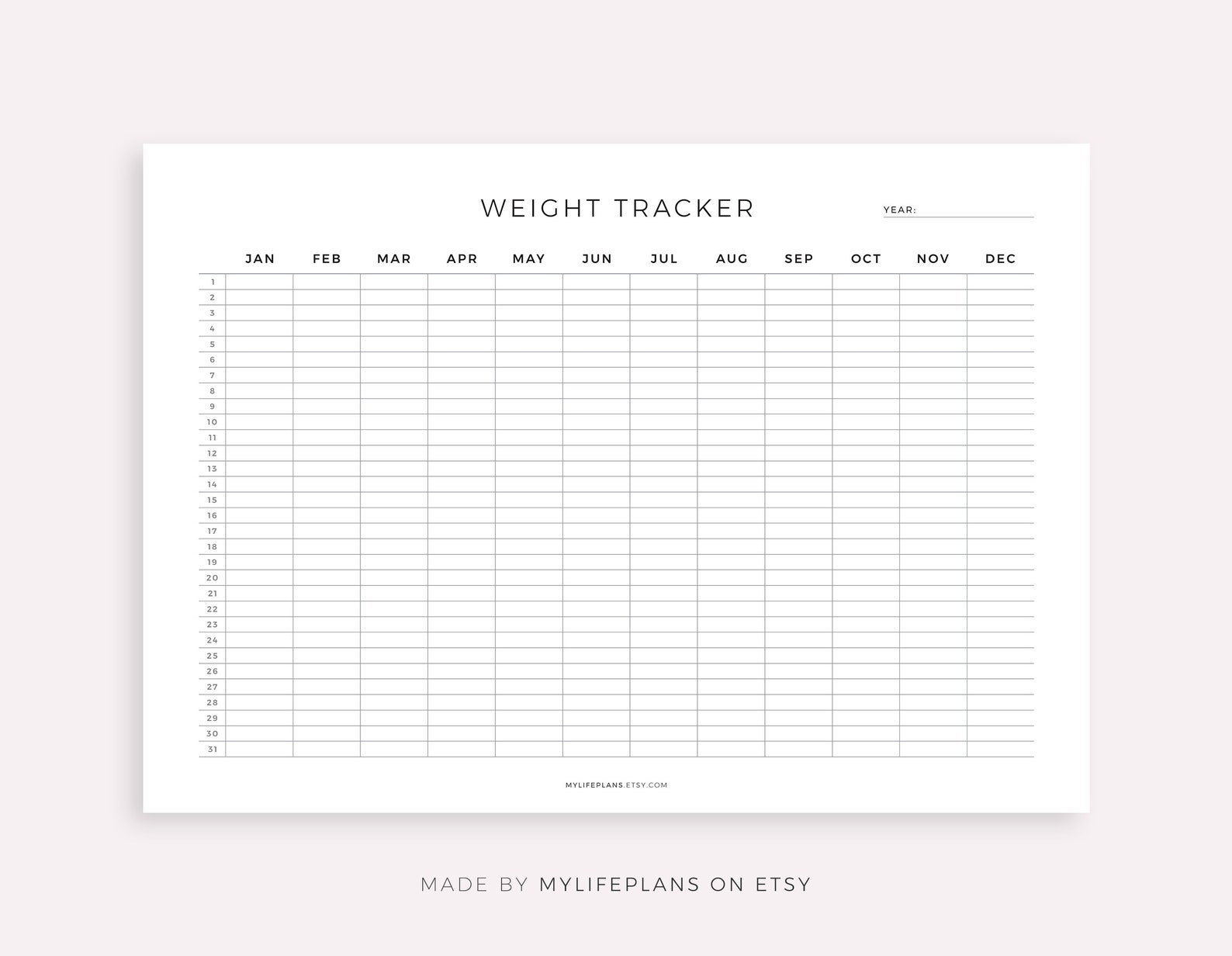 365 Day Weight Tracker Printable Landscape Daily Weight - Etsy