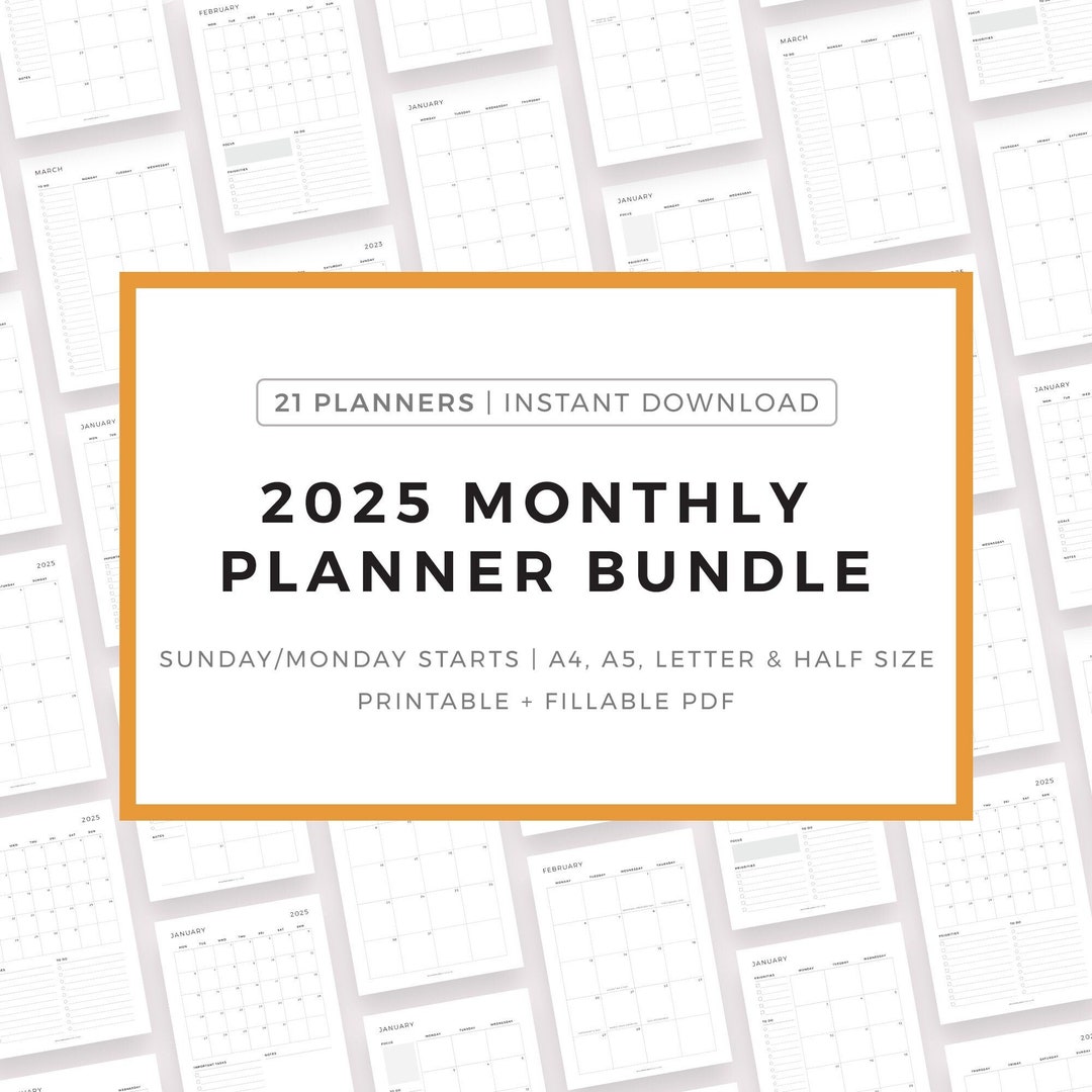 2025 Dated Monthly Planner Inserts Bundle Printable, A4/a5/letter/half ...