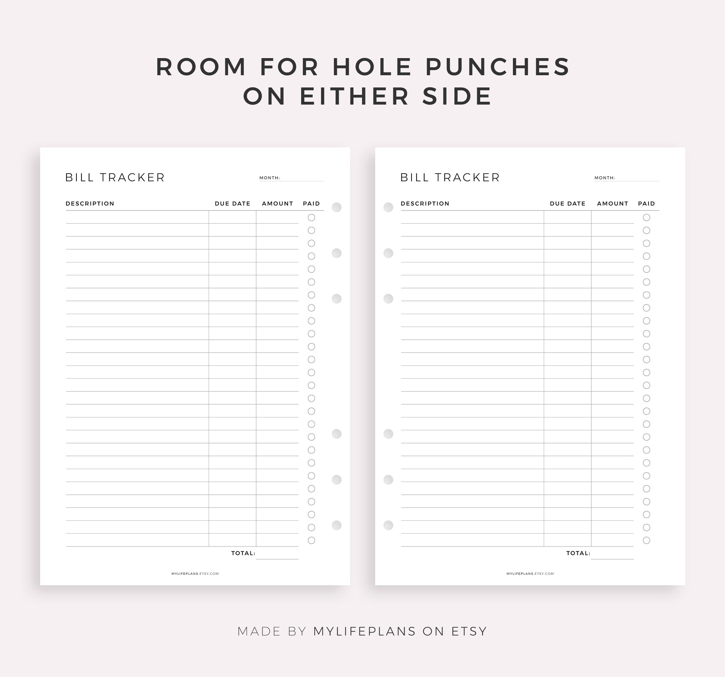 Monthly Bill Tracker Printable, Bill Payment Checklist, Bill Organizer ...