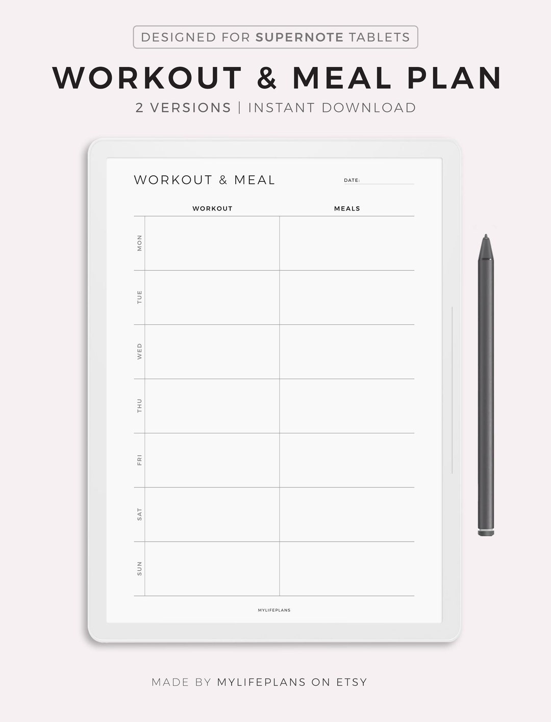 Weekly Workout & Meal Planning Template, Exercise Planner, Menu Planner ...