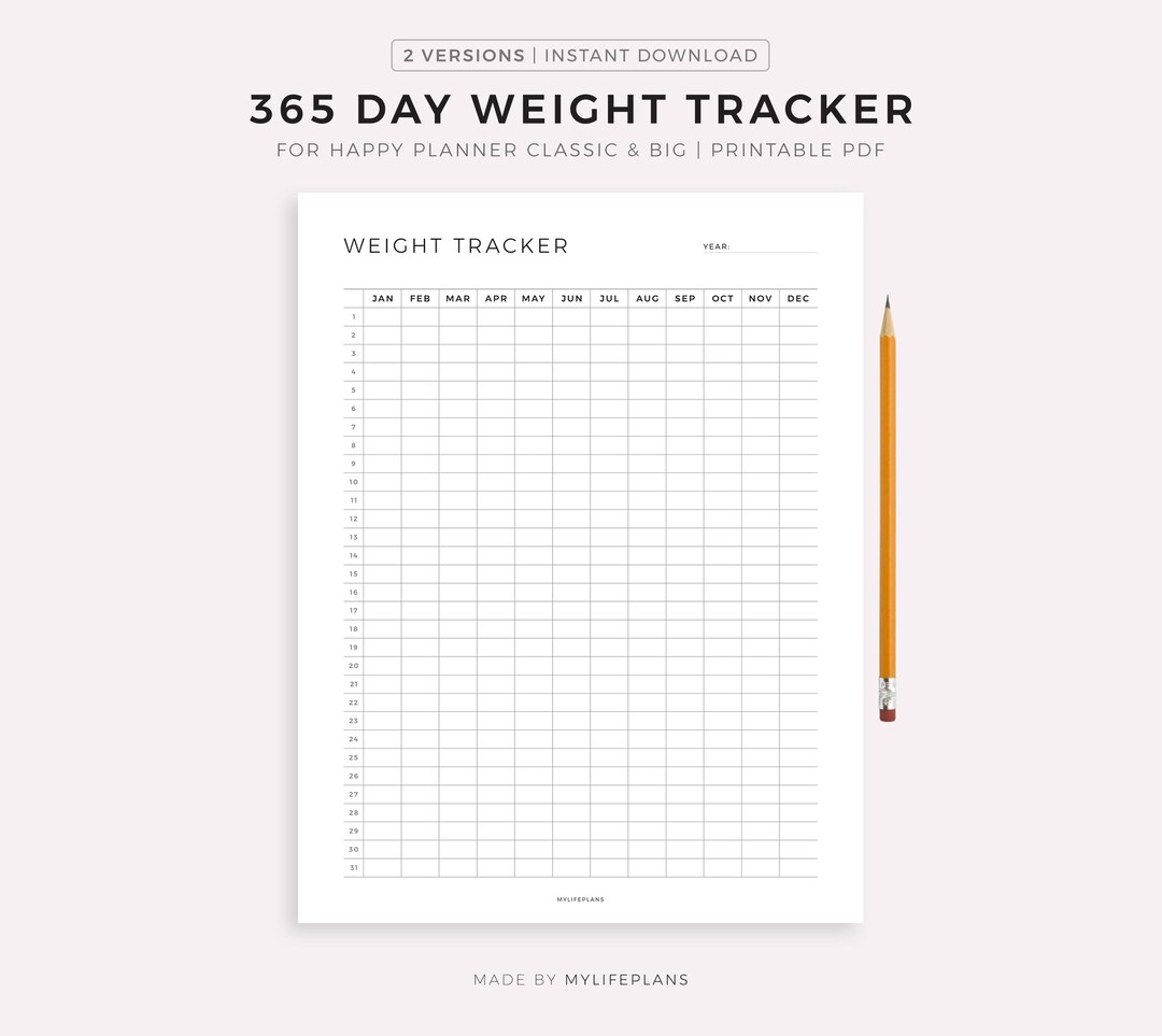 365 Day Weight Tracker, Printable Template for Happy Planner Classic ...