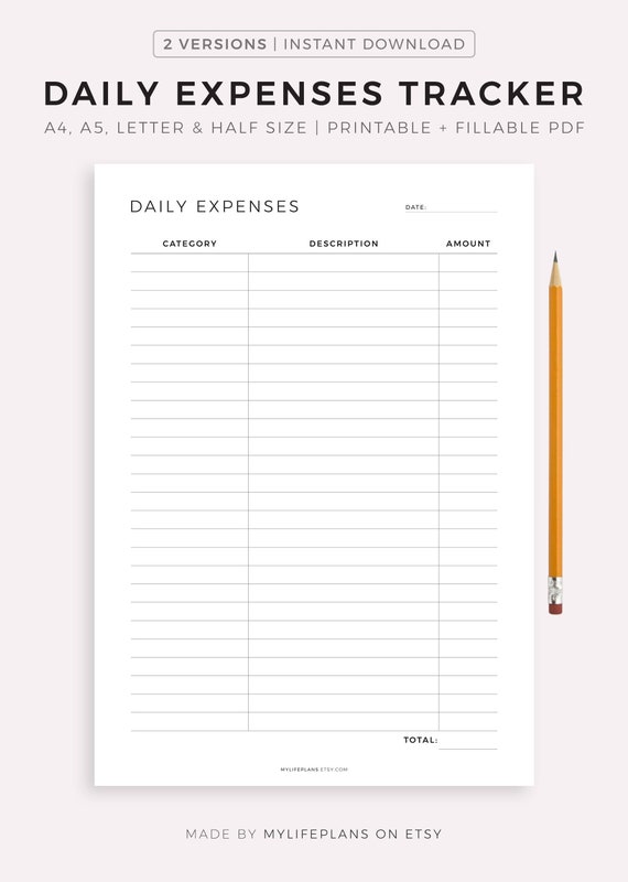 Daily Expenses Tracker Printable Spending Tracker Budget - Etsy