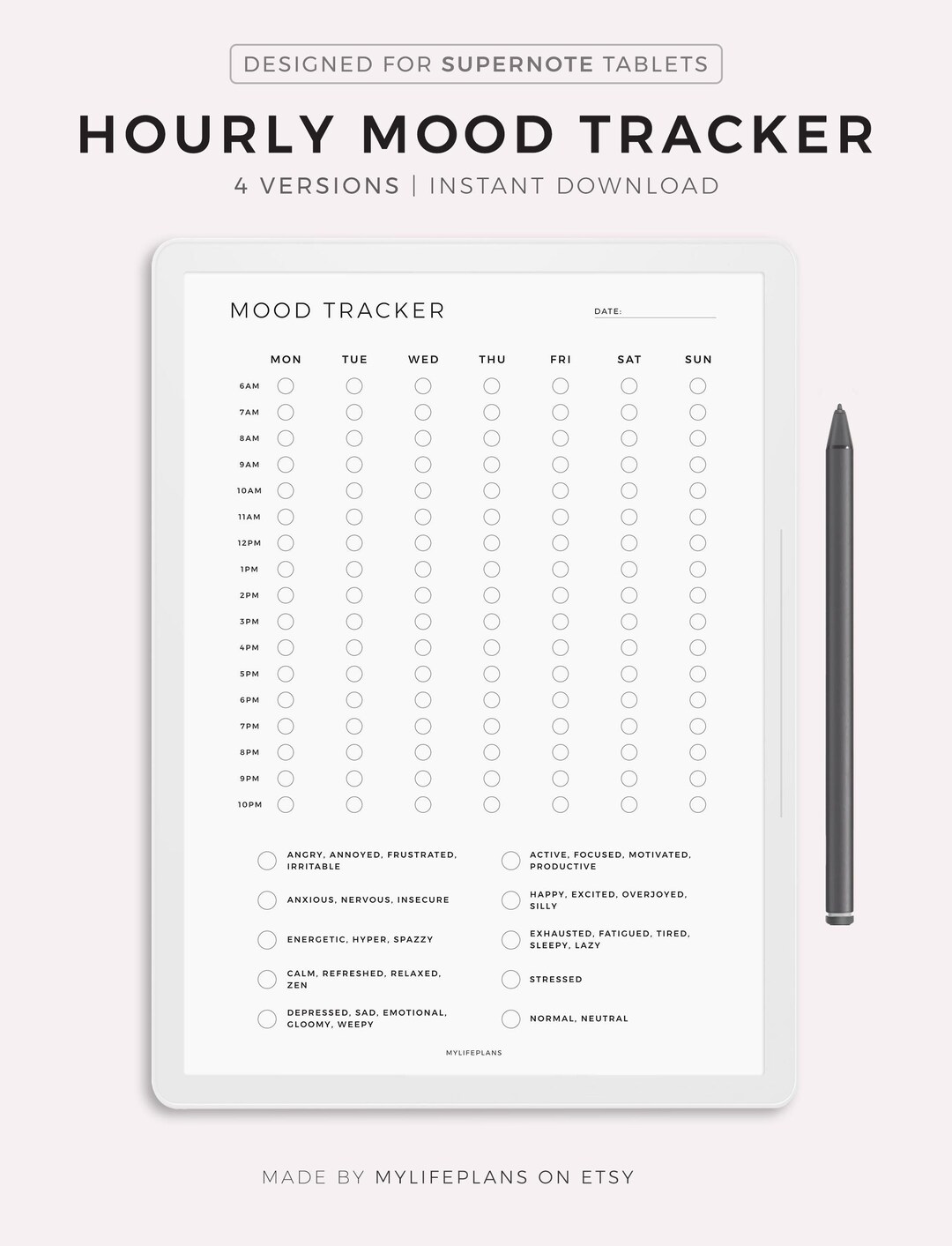 Hourly Mood Tracker for Supernote A5X2/A5X/A5/A6X2/A6X/A6, Weekly Mood ...