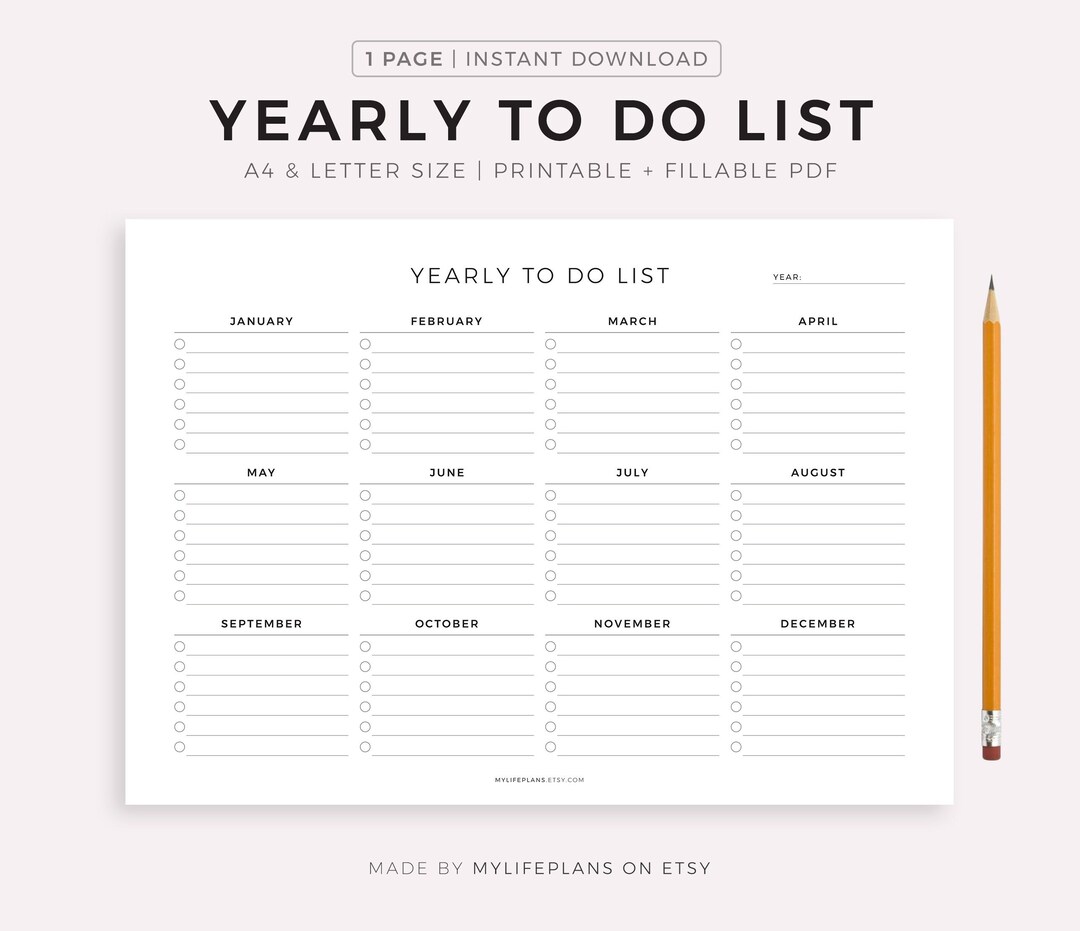 Yearly to Do List Printable Landscape, Yearly Task List, Minimalist ...