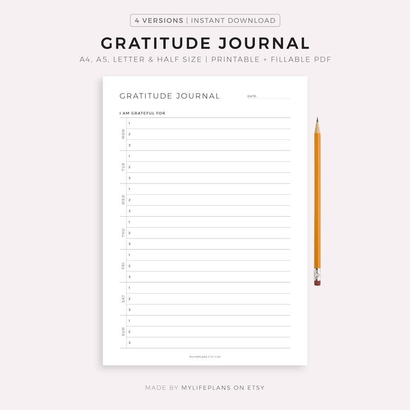 Gratitude Sheet Templates - Etsy