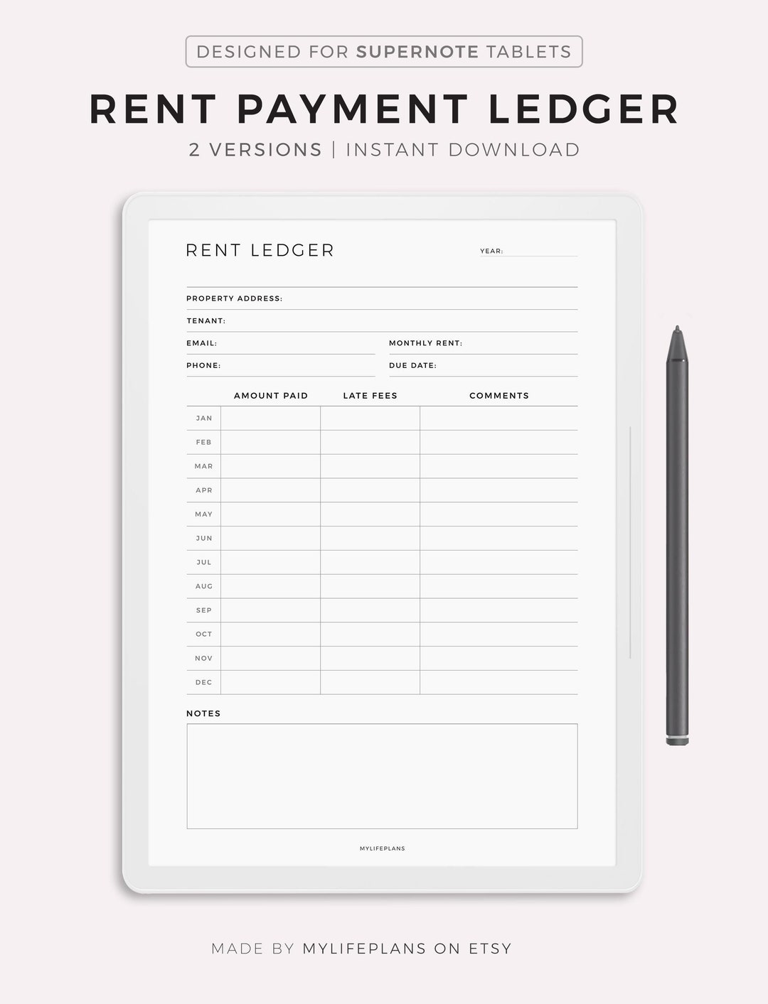 Rent Payment Ledger Template, Tenant Payment Tracker, Monthly Rent ...