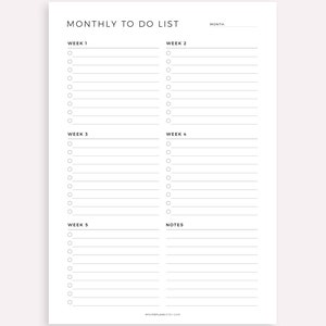 Monthly to Do List Printable, Monthly Task List Template, Monthly ...