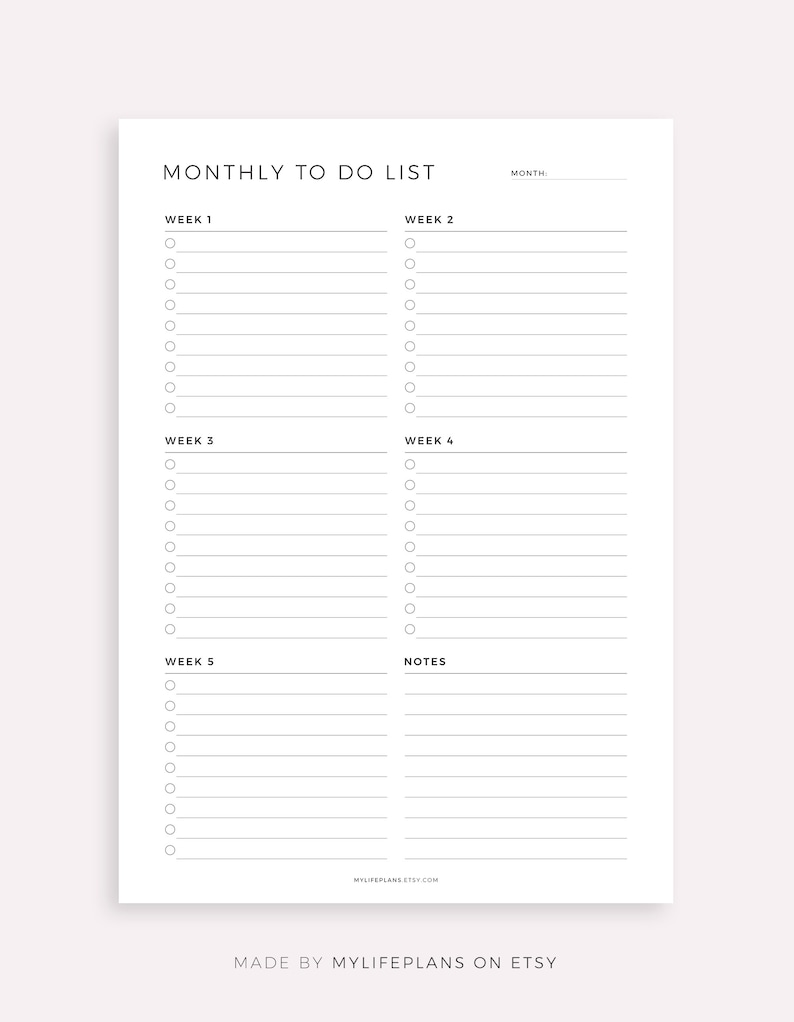 Monthly to Do List Printable Monthly Task List Template - Etsy