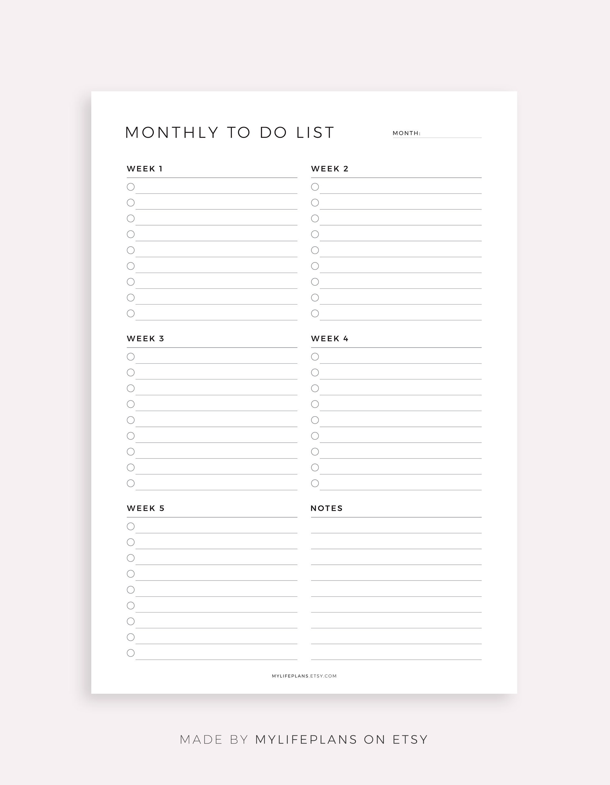 Monthly to Do List Printable Monthly Task List Template - Etsy