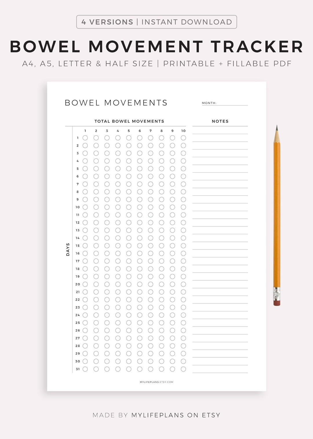 Bowel Movement Tracker Printable Template, Food Sensitivity Journal ...