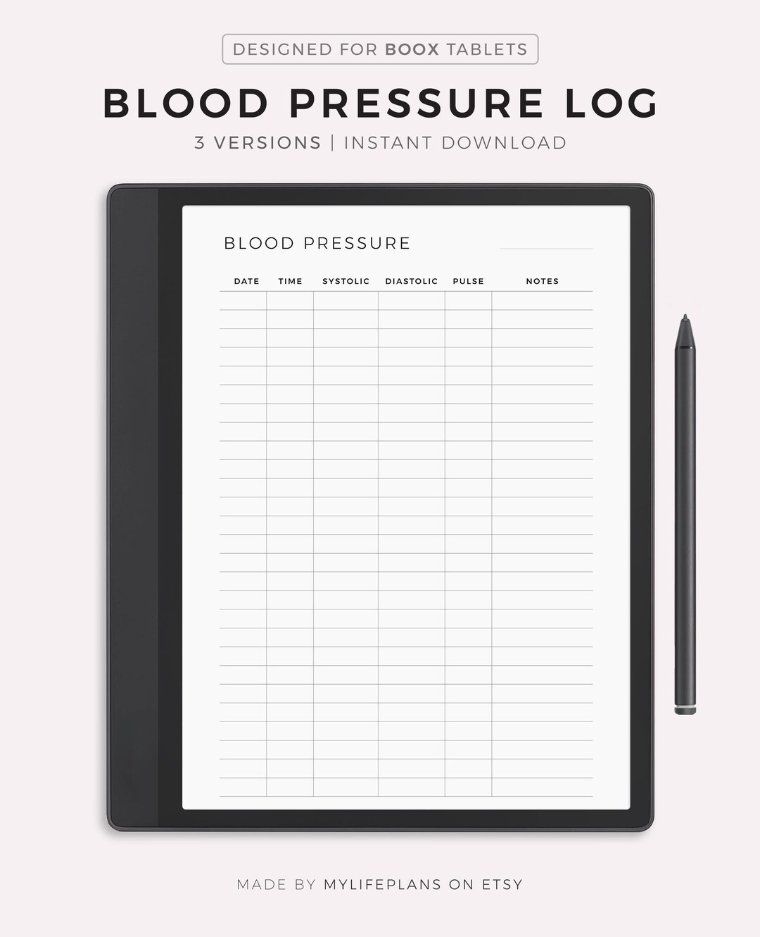 Blood Pressure Log for Boox Note Series / Tab Series / Go 10.3, Instant ...
