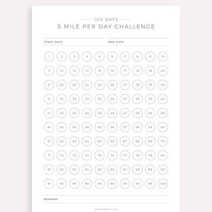 100 Day Running or Walking Challenge Printable, Daily Workout Challenge ...