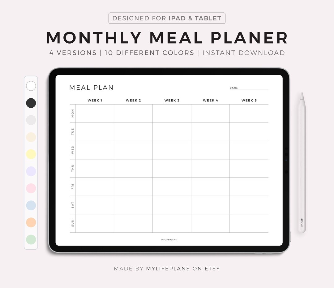 Digital Monthly Meal Planner Landscape, 30 Day Menu Planner, Meal Prep ...