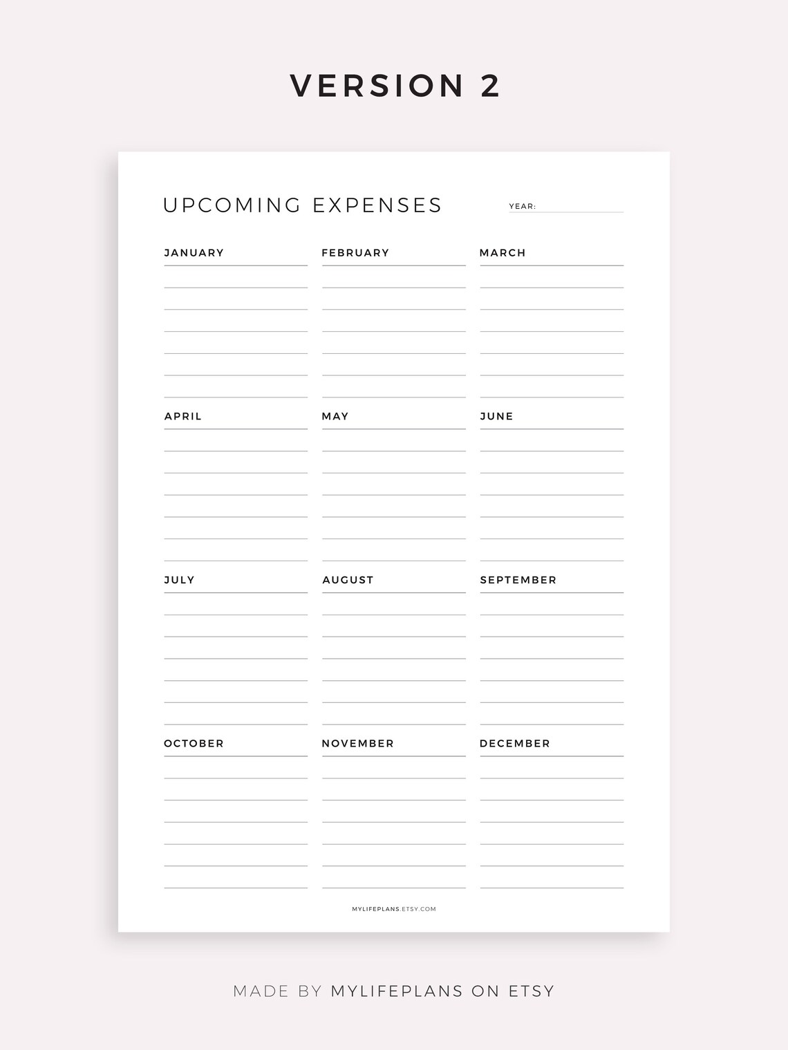 Upcoming Expenses Printable, Yearly Spending Overview, Budget Plan, A4 ...