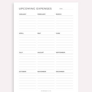 Upcoming Expenses Printable, Yearly Spending Overview, Budget Plan, A4 ...