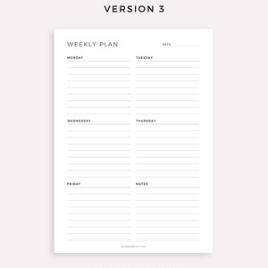 Five Day Weekly Planner Printable, Student Planner, Desk Organizer ...
