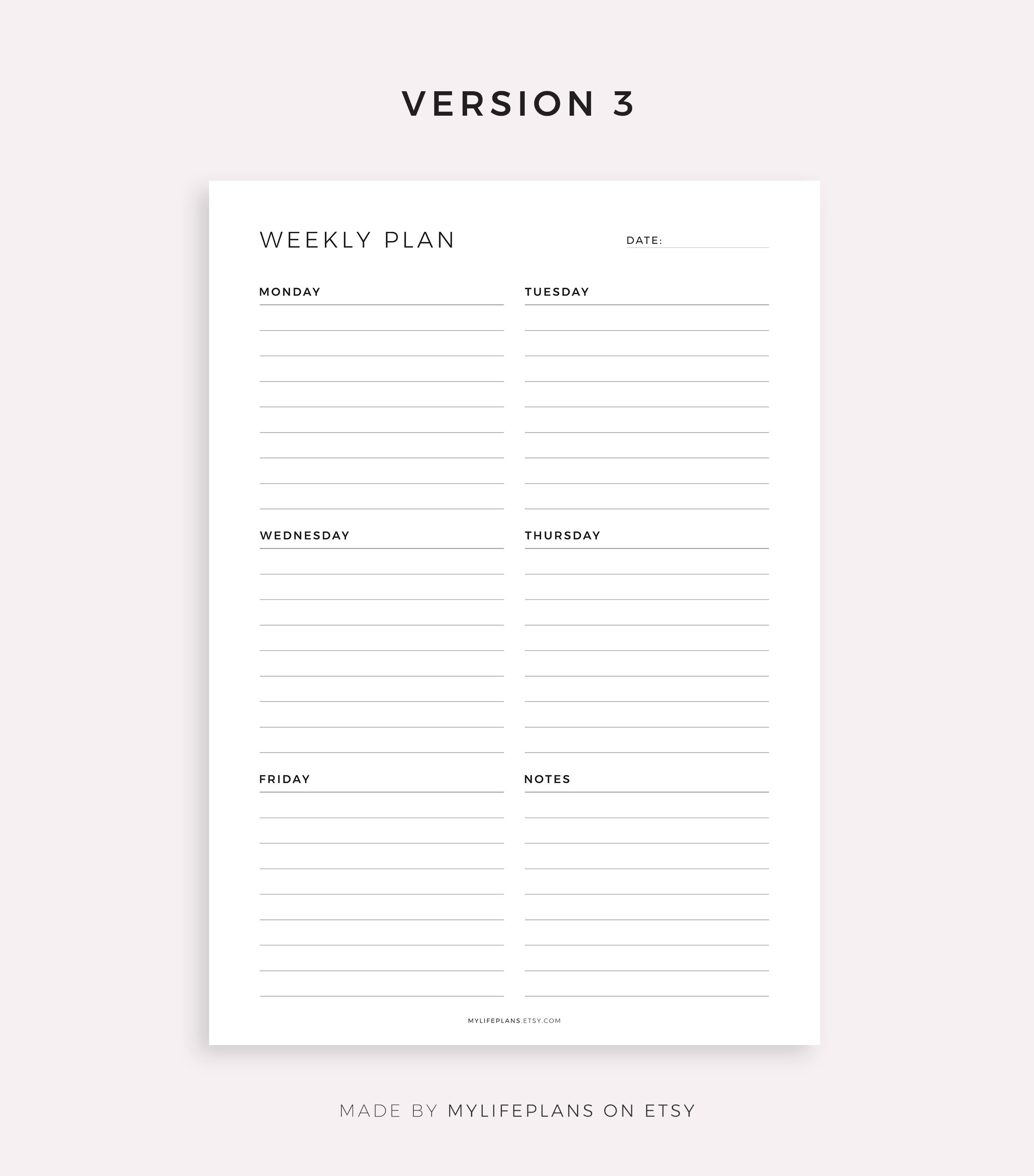 Five Day Weekly Planner Printable, Student Planner, Desk Organizer ...