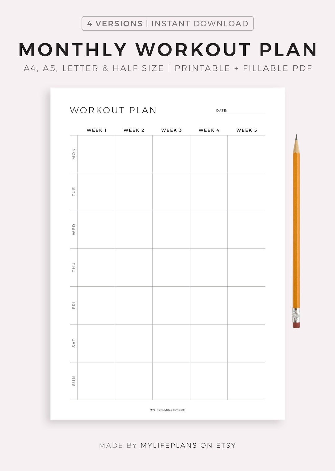 Monthly Workout Planner Printable, 30 Days Fitness Planner, Exercise ...