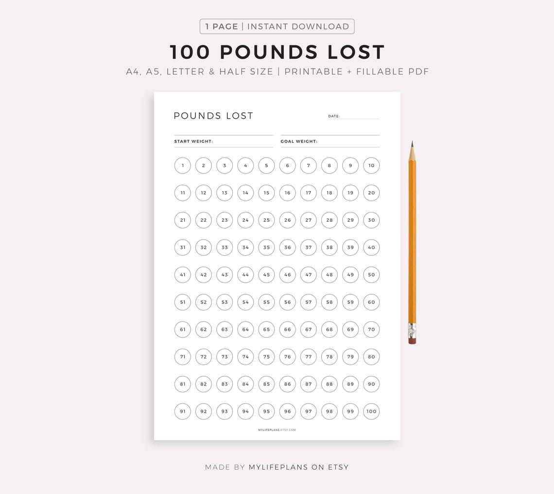 100 Pounds Lost Weight Tracker Printable, Weight Loss Tracker, Weight ...