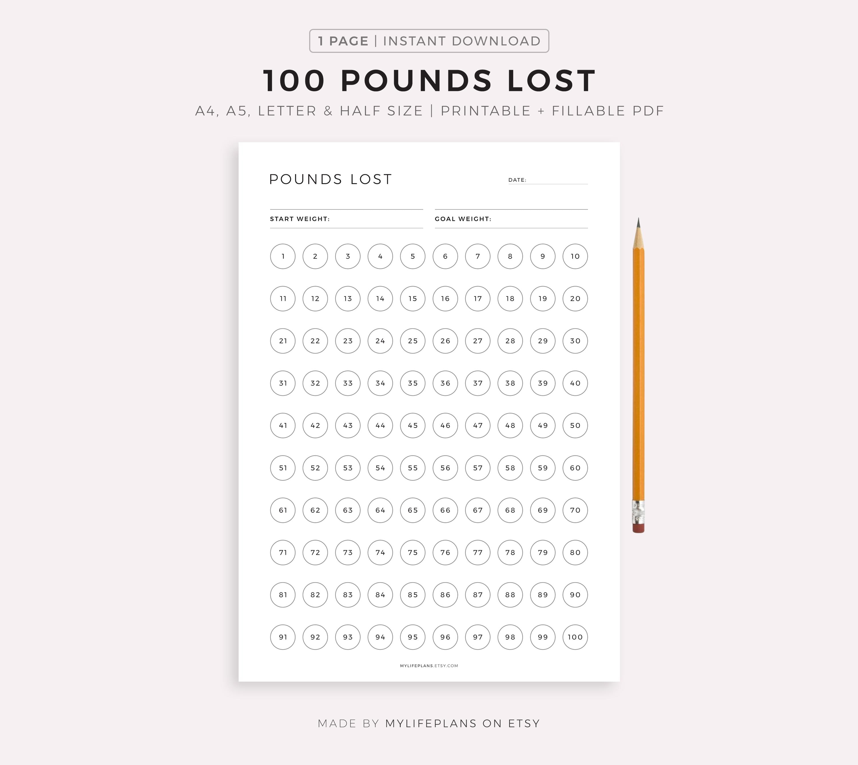 100 Pounds Lost Weight Tracker Printable, Weight Loss Tracker, Weight ...