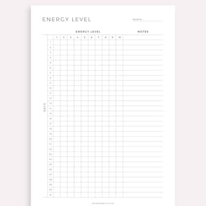 Daily Energy Level Tracker Printable, Track Monthly Energy Levels ...