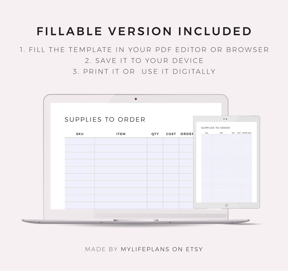 Supplies to Order Tracker Printable, Supplies Management Form, Small ...