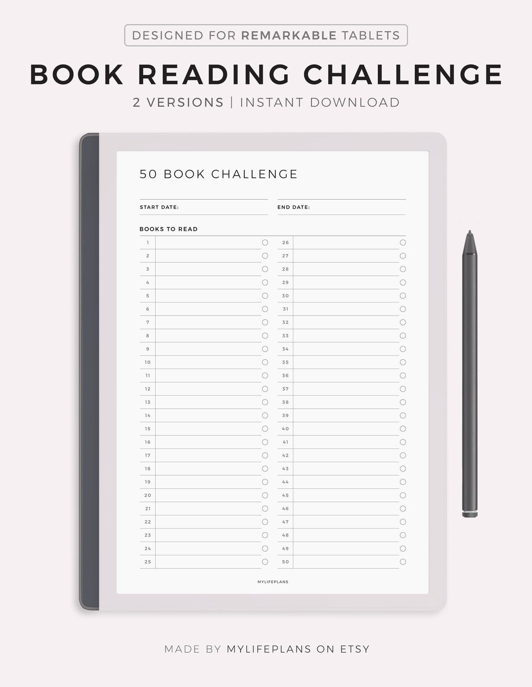 Book Reading Challenge Template, Book Reading Tracker, Books to Read ...