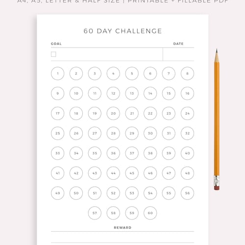 30 Day Challenge Printable Landscape Goal Setting Progress - Etsy