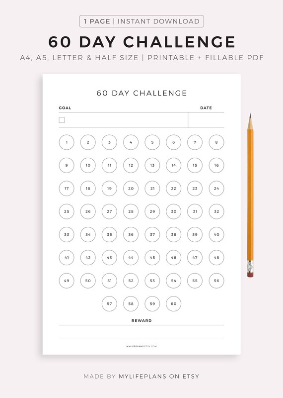 60 Day Challenge Goal Setting Progress Tracker Habit - Etsy