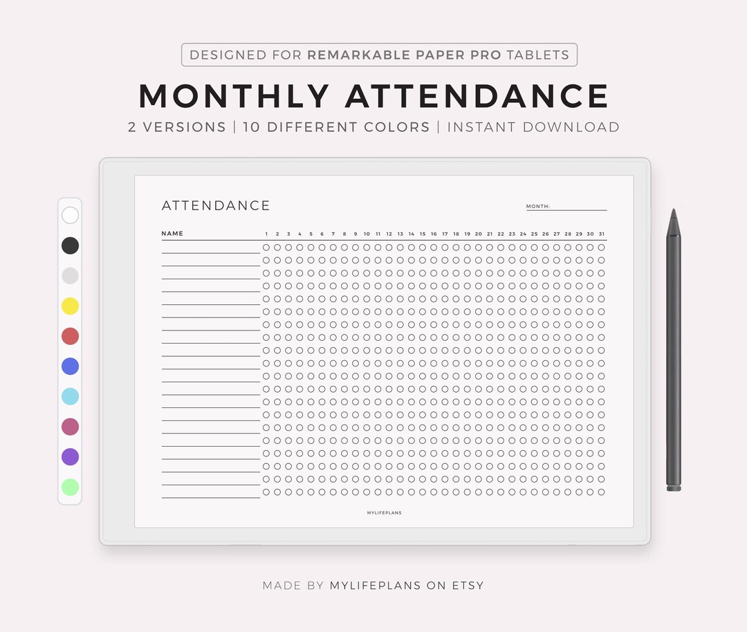 Monthly Employee Attendance Log Landscape - Working Days, Days Off ...