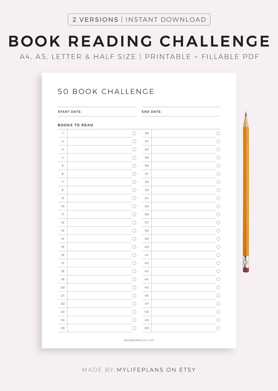 Book Reading Challenge Printable Template, Book Reading Tracker, Books ...