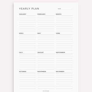 Yearly Overview, Yearly Planner on One Page, Year at a Glance, Undated ...