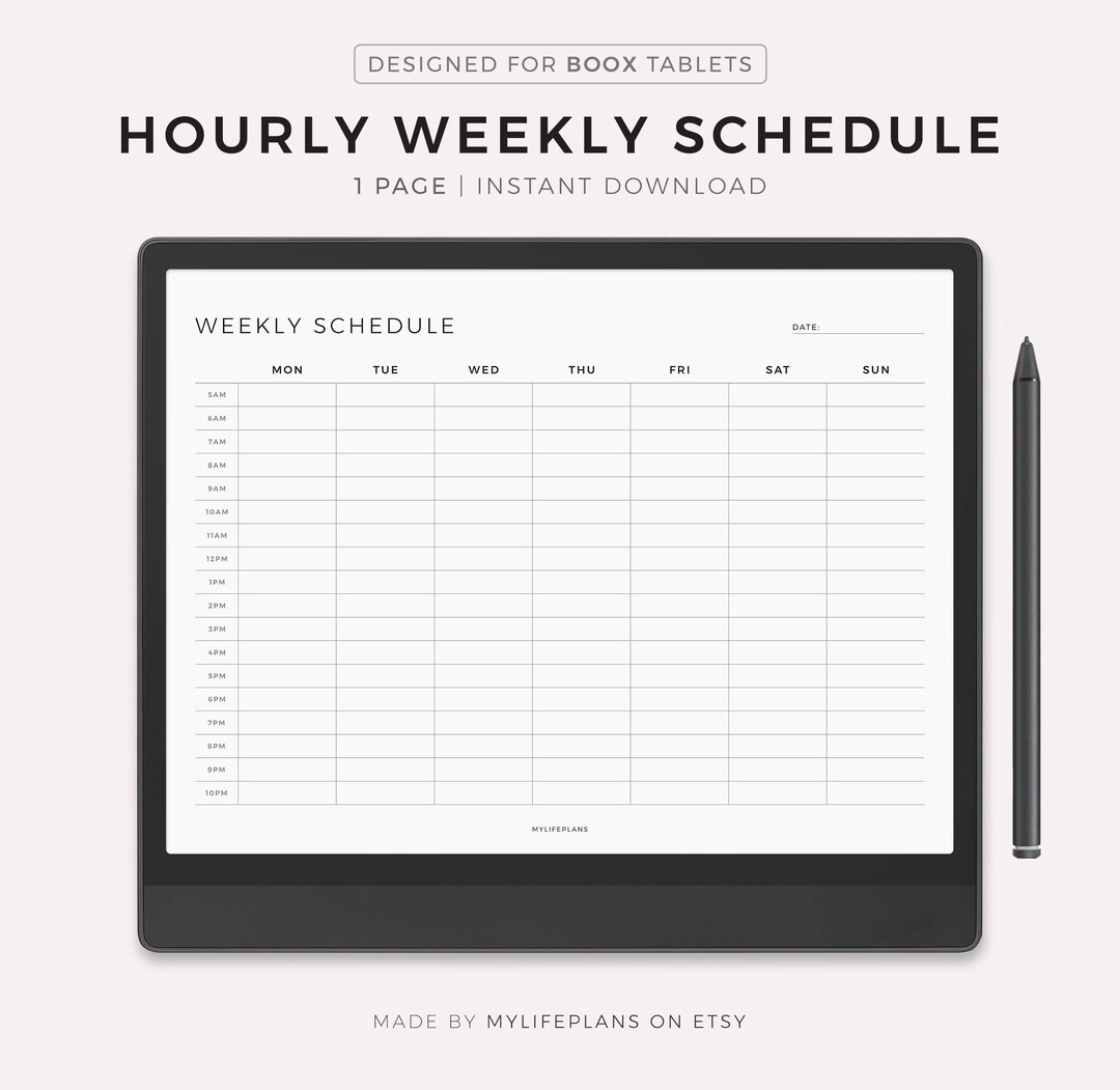 Hourly Weekly Schedule for Boox Note Series / Tab Series / Go 10.3 ...