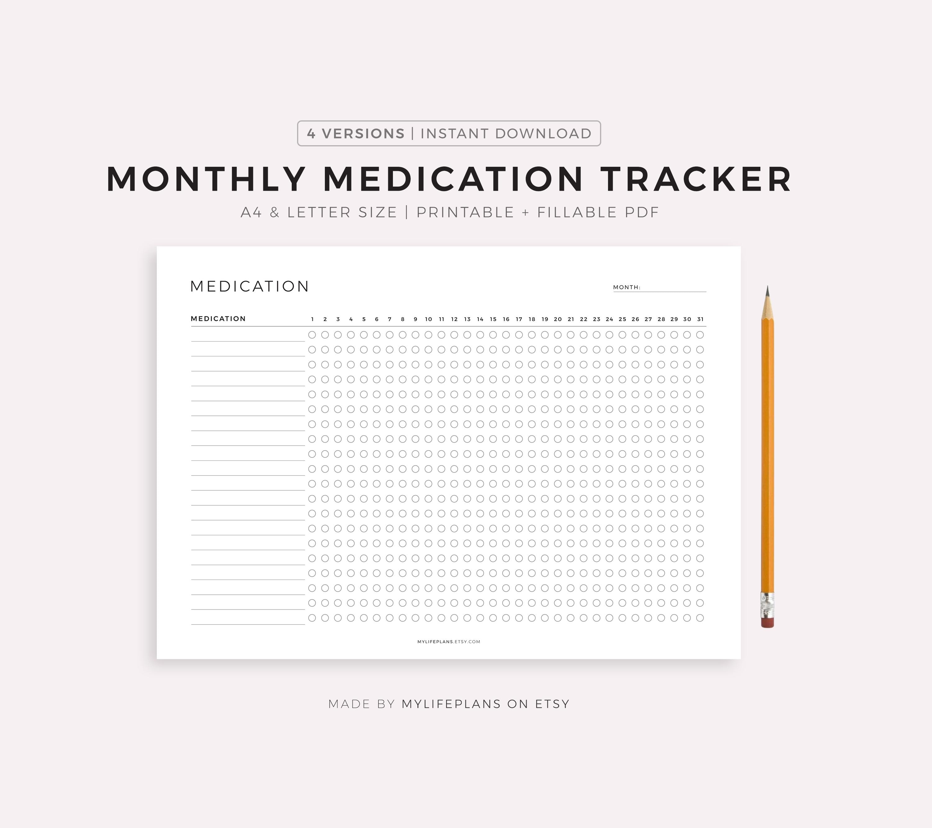 Monthly Medication Tracker Printable, Medication Schedule, Medication ...