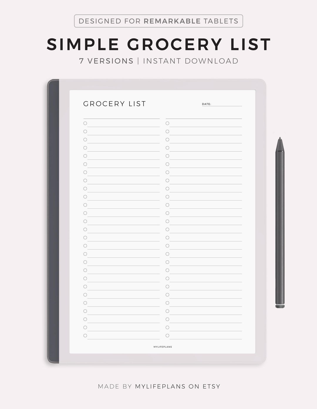 Simple Grocery List Template for Remarkable 2, Food Shopping List ...