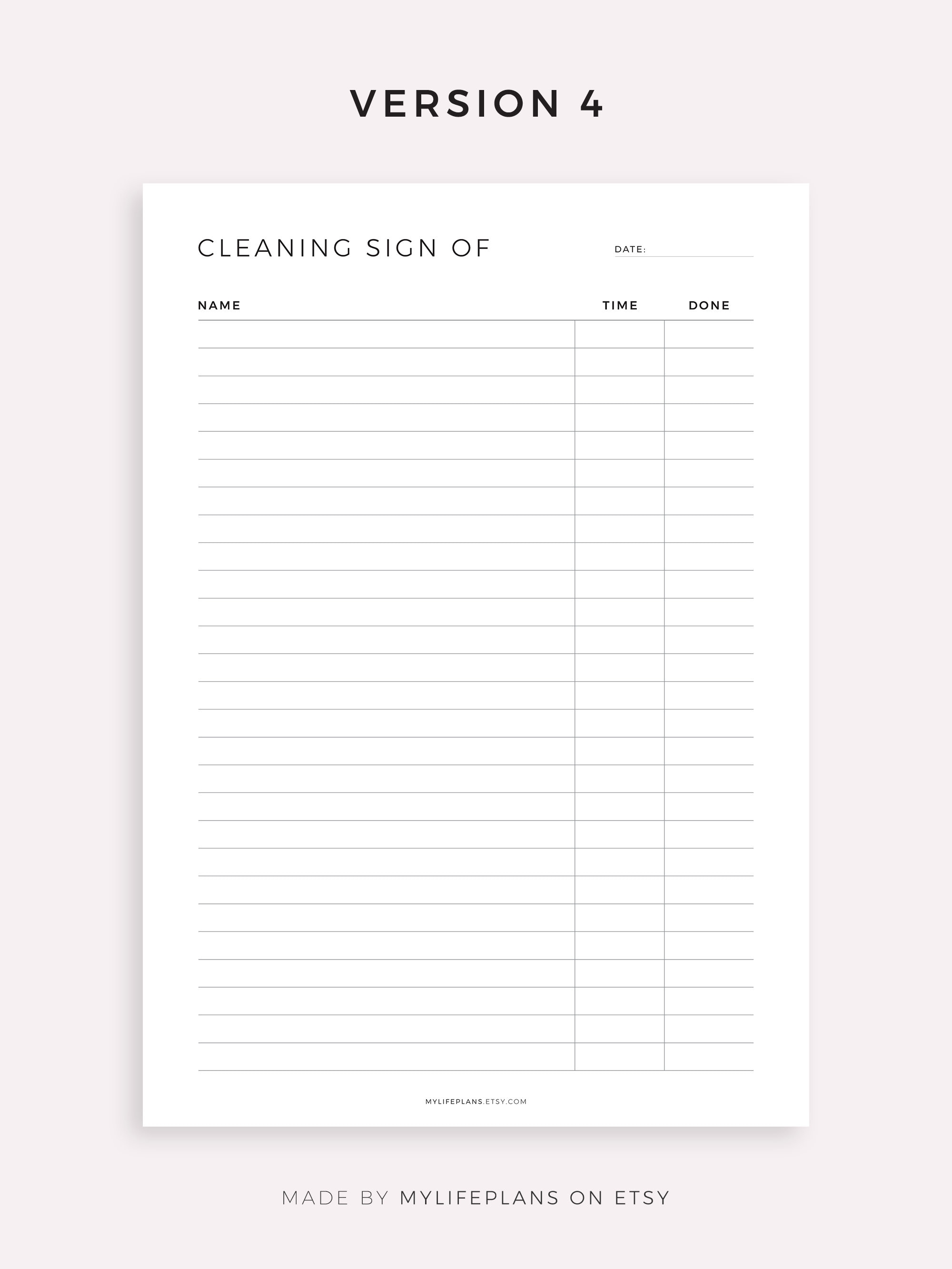 Cleaning Sign off Sheet Printable, Restroom Cleaning, Bathroom Cleaner ...
