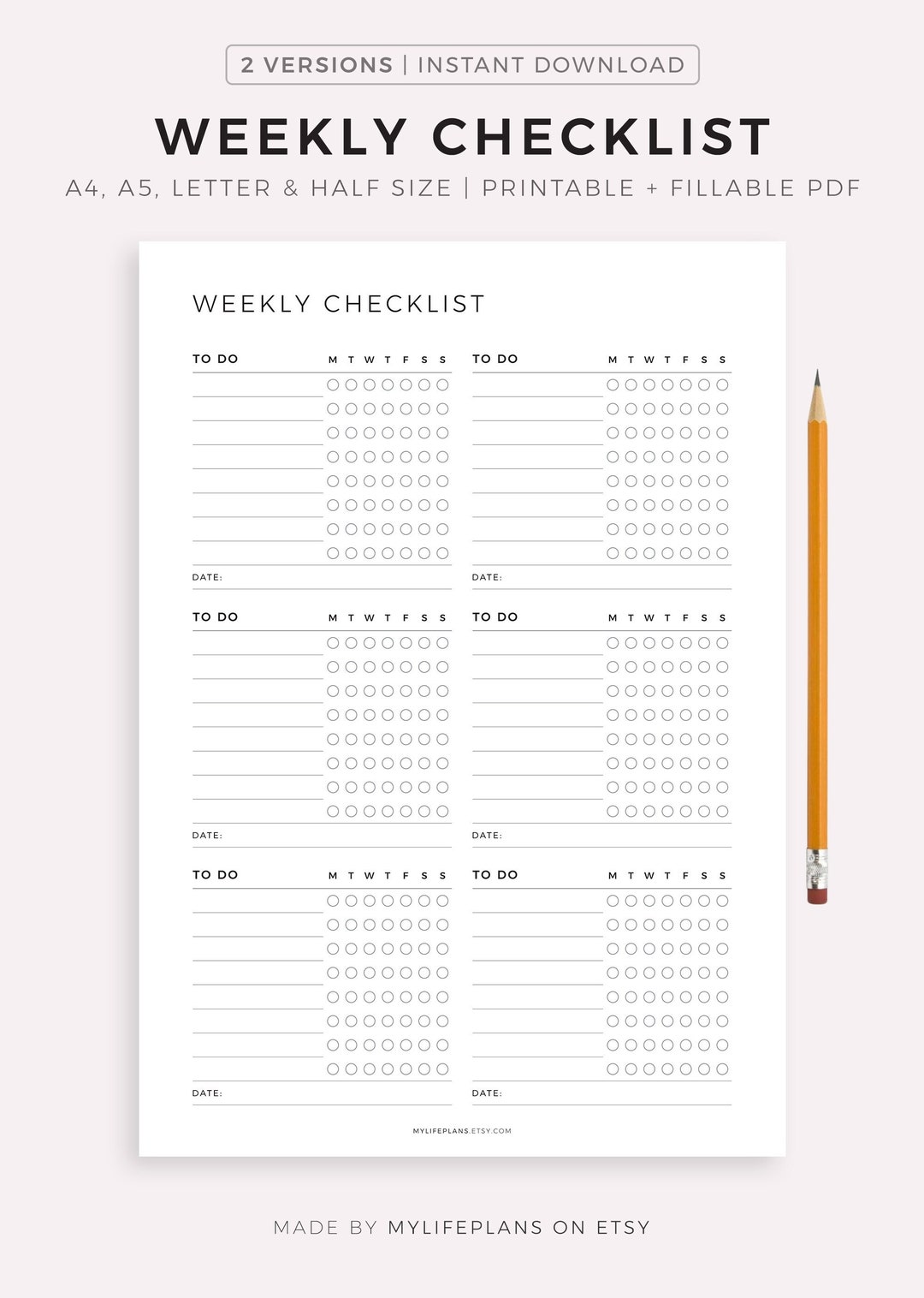 Printable Weekly Checklist Fillable, Weekly Task List, to Do List ...